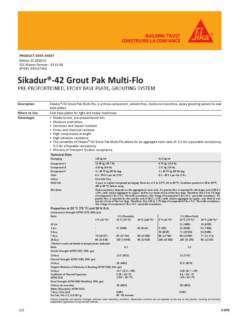Sikadur®-42 Grout Pak Multi-Flo: Pre-Proportioned, Epoxy Base Plate ...