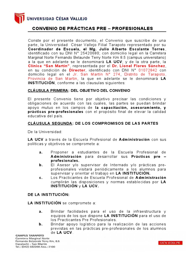 Modelo Convenio de Practicas 2020 | PDF