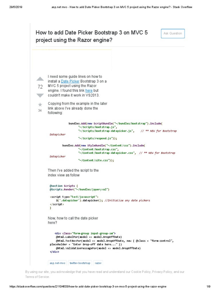 Mvc How To Add Date Picker Bootstrap 3 On Mvc 5 Project Using The Razor Engine Stack 