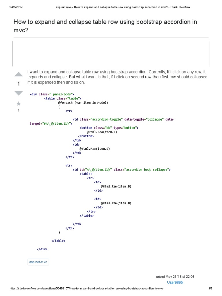 MVC - How To Expand and Collapse Table Row Using Bootstrap Accordion in MVC - Stack Overflow ...