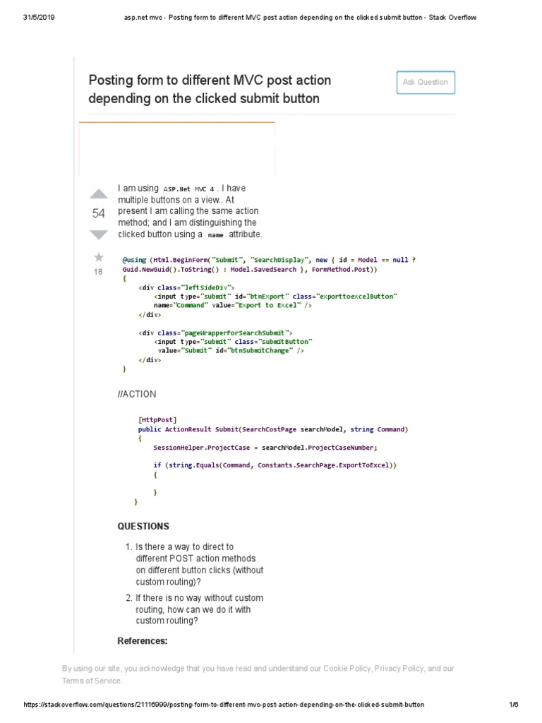 MVC - Posting Form To Different MVC Post Action Depending On The Clicked Submit Button - Stack ...