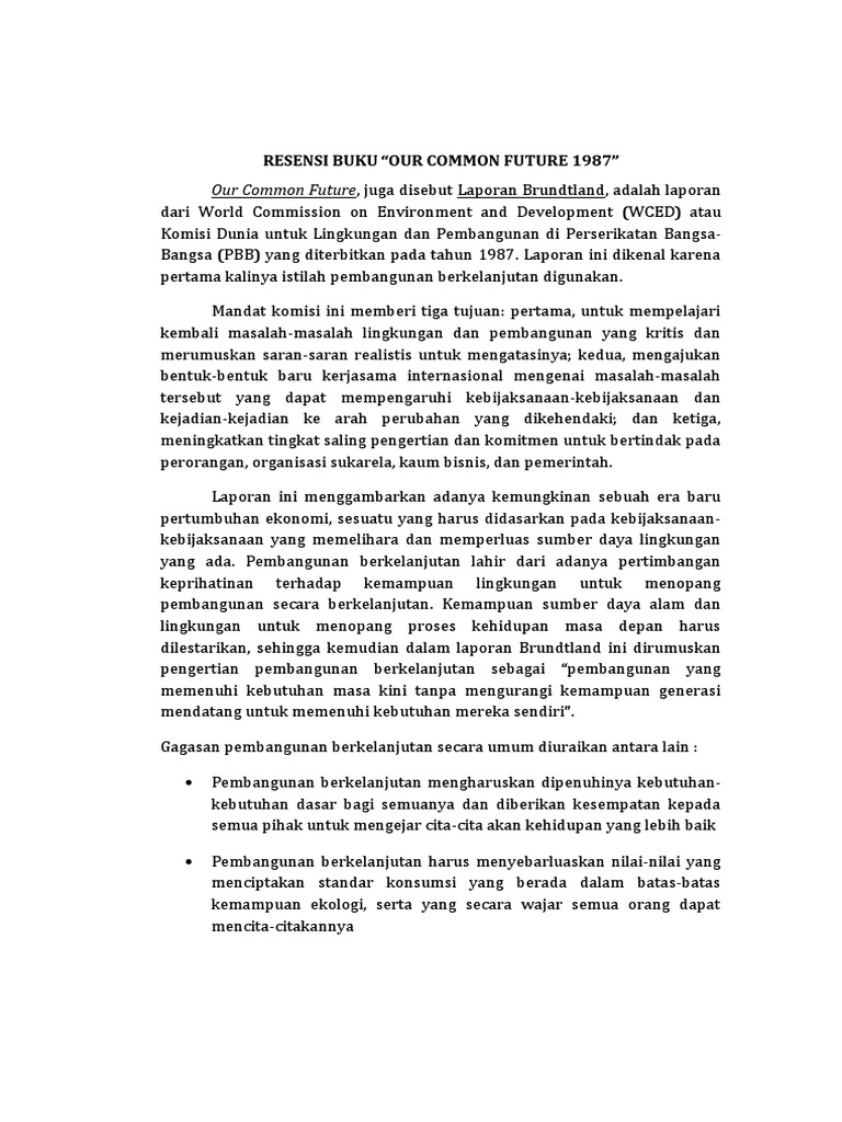 Resensi Buku Our Common Future 1987 | PDF