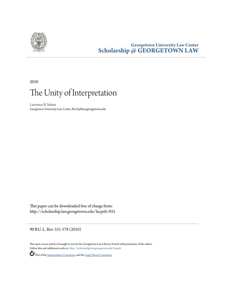 The Unity of Interpretation by Lawrence Solum | PDF | Integrity | Theory