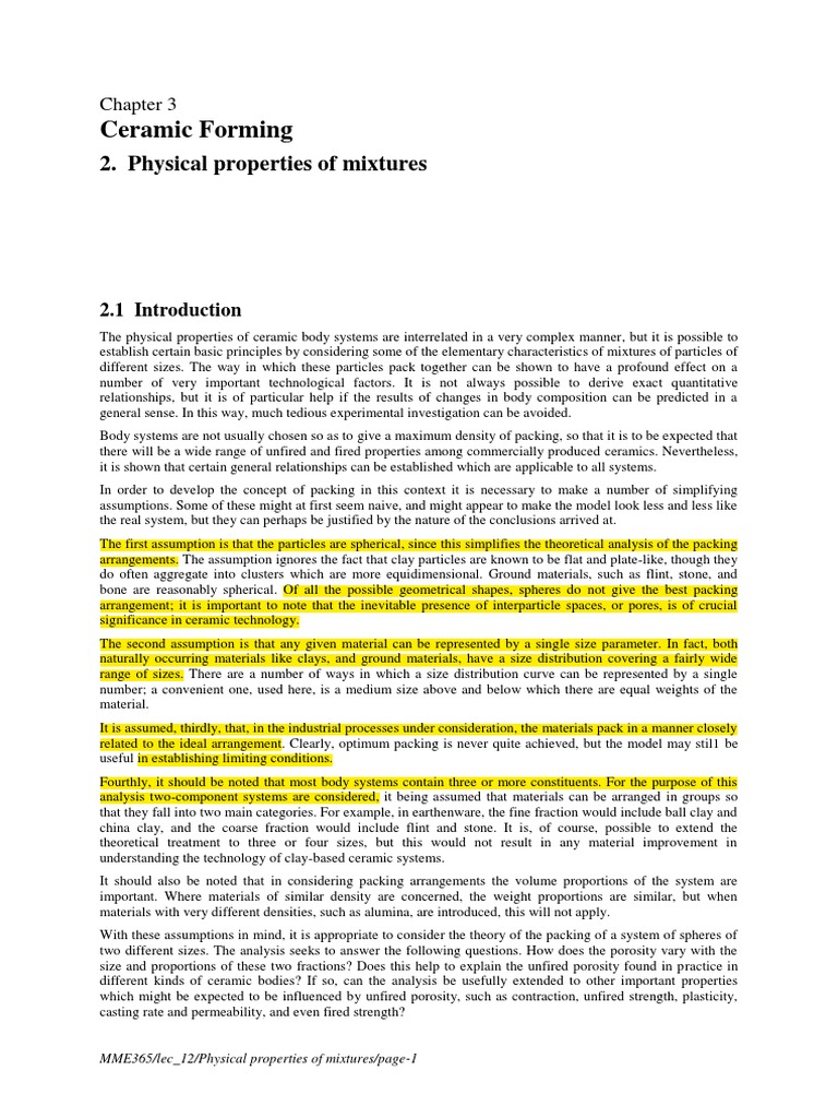 Physical Properties of Ceramic Mixtures | PDF | Porosity | Thermal ...