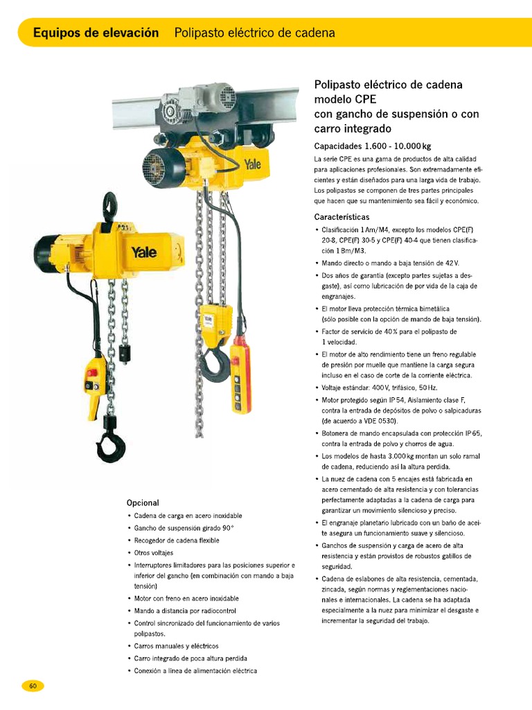 1.4.2 Ficha Tecle Electrico Gancho Trolley YALE CPE | PDF