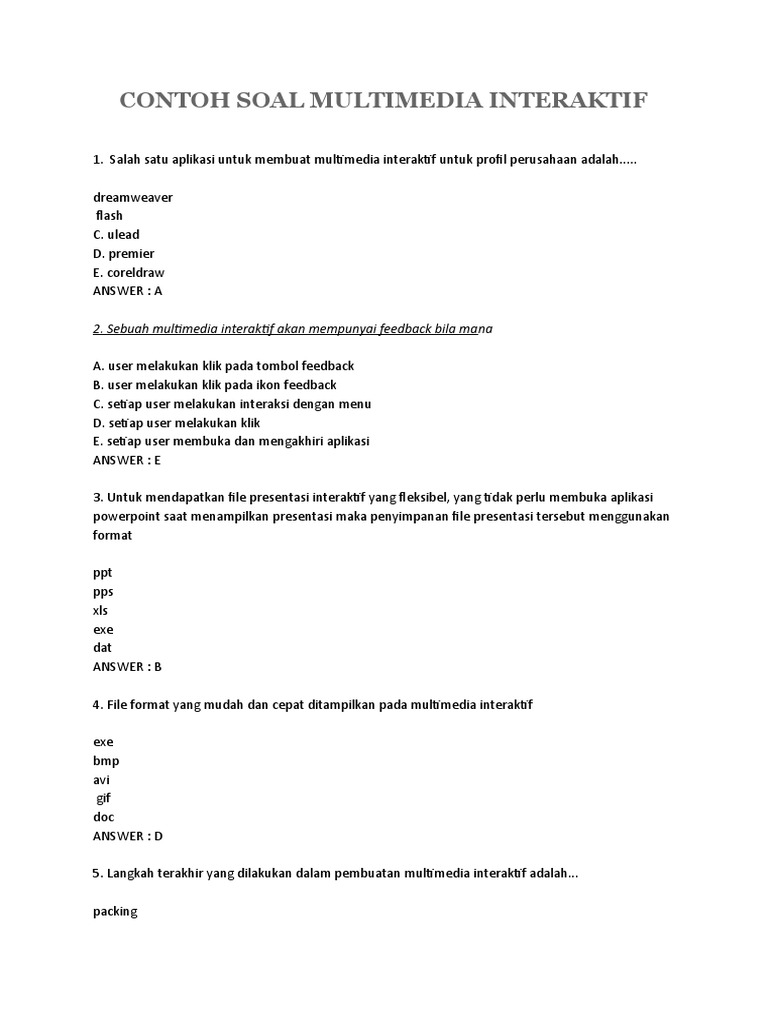 Contoh Soal Multimedia Interaktif | PDF