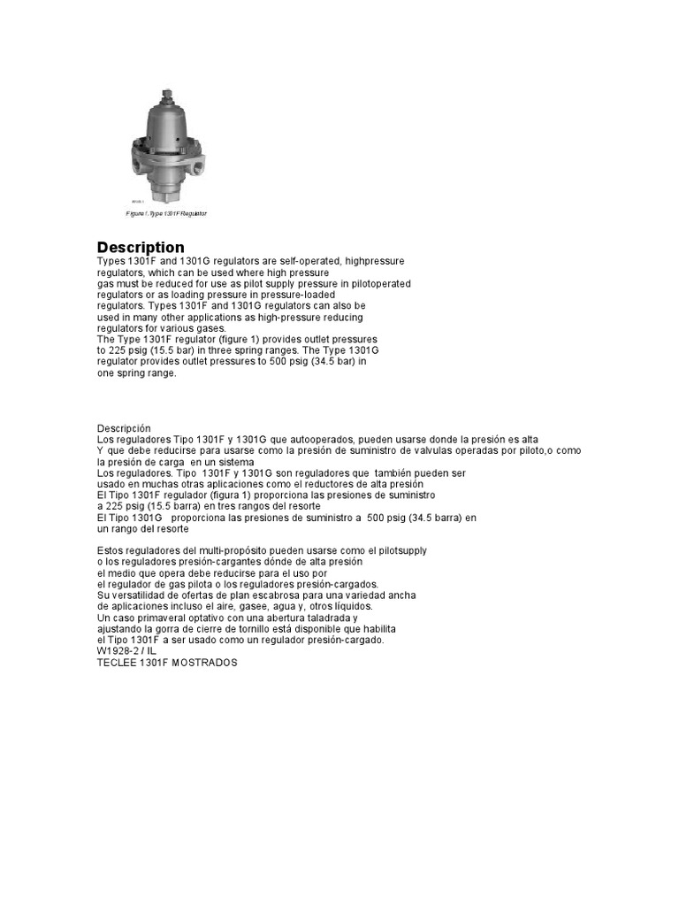 Reguladores de Alta Presión 1301F/G | PDF