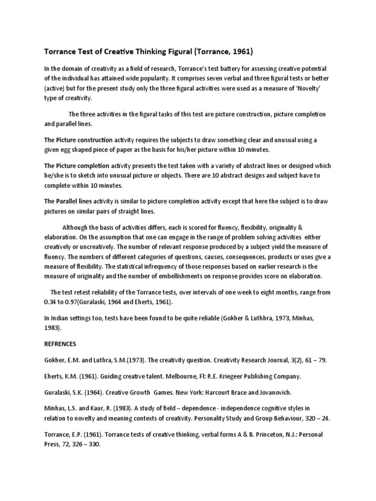 Torrance Test of Creative Thinking Figural | PDF | Creativity | Cognition