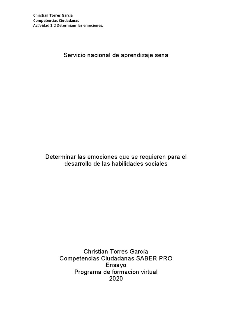 Evidencia Taller Aplicado Determinar Las Emociones Que Se Requieren