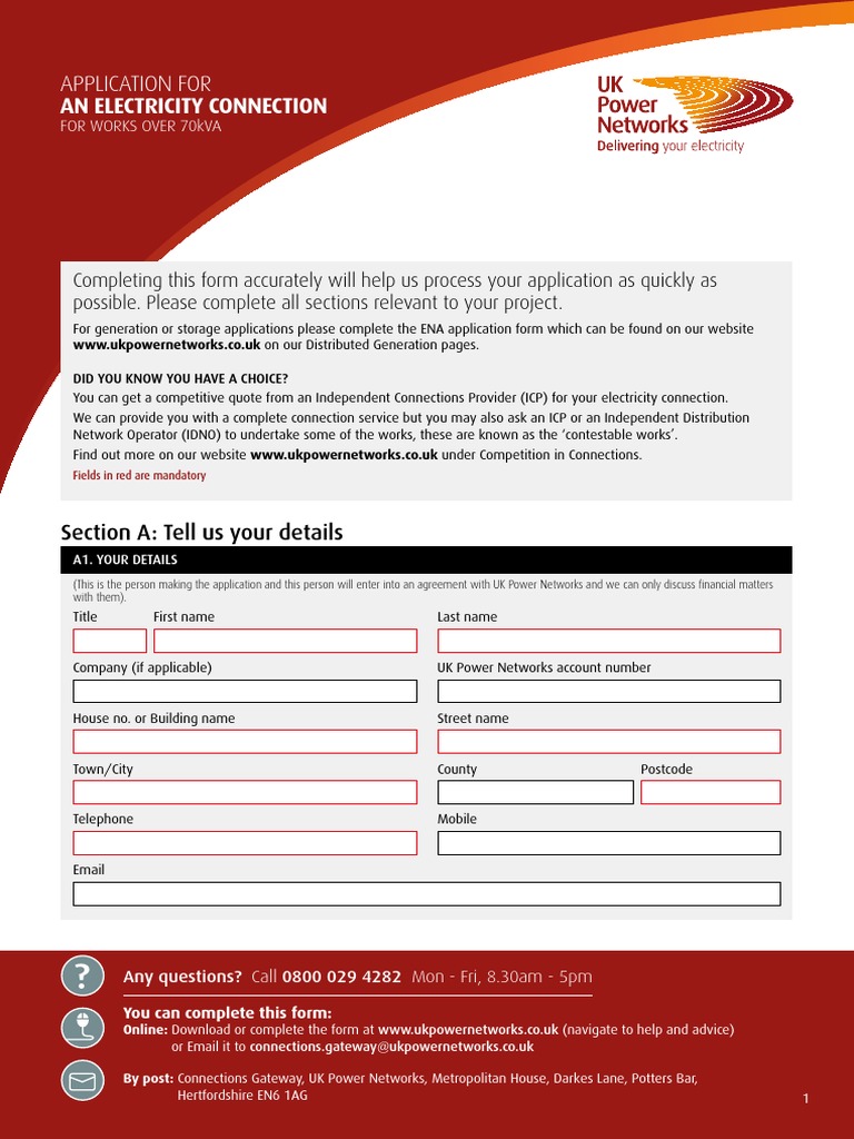 UKPN New Connection App Form - Jan2018 | PDF | Heat Pump | Engines