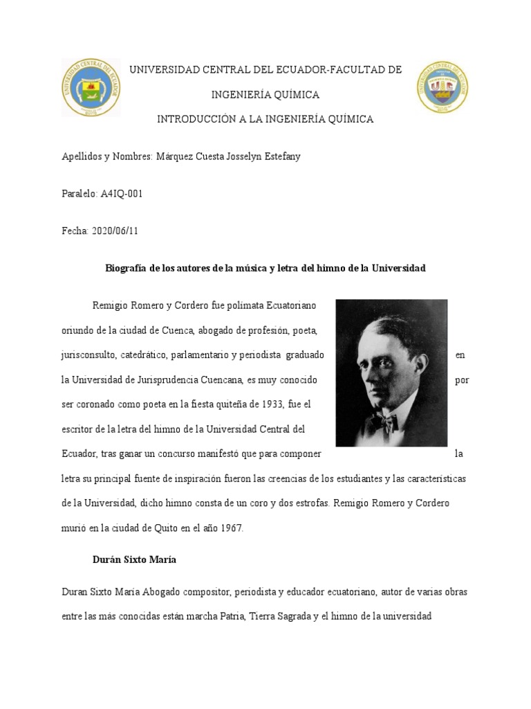 Biografia de Autores Del Himno de La Uce | PDF