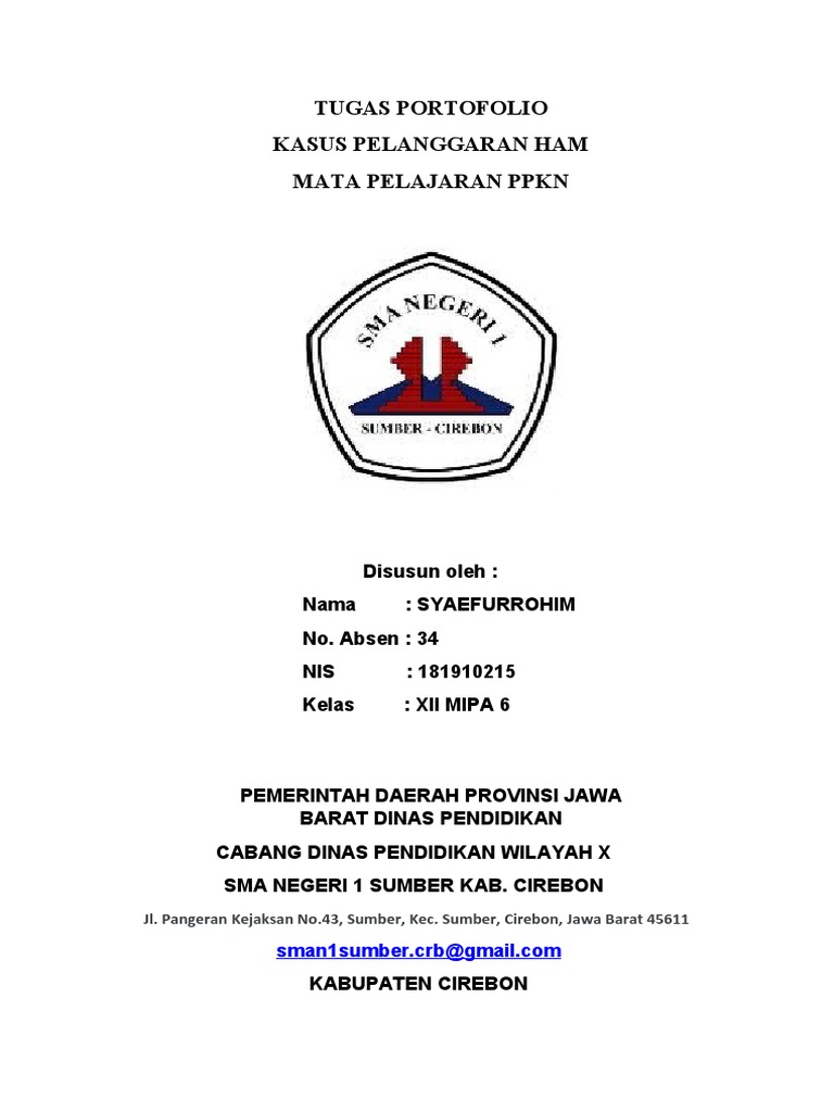 Portofolio PPKN Syaefurrohim (34) XII MIPA 6 KASUS PELANGGARAN HAM | PDF