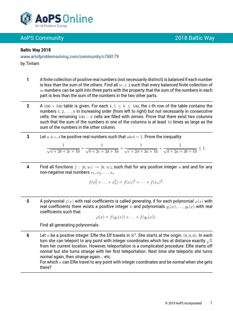 Aops Community 2018 Baltic Way | PDF | Triangle | Discrete Mathematics