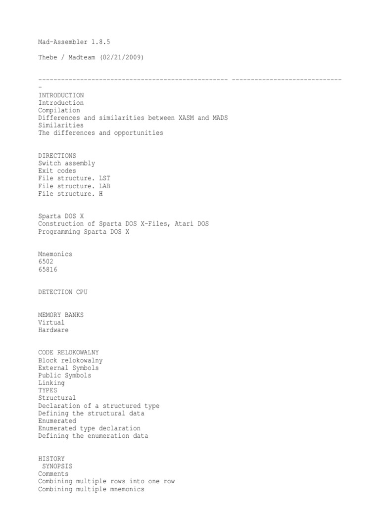 MADS Assembler - English Translation | PDF | Data Type | Assembly Language