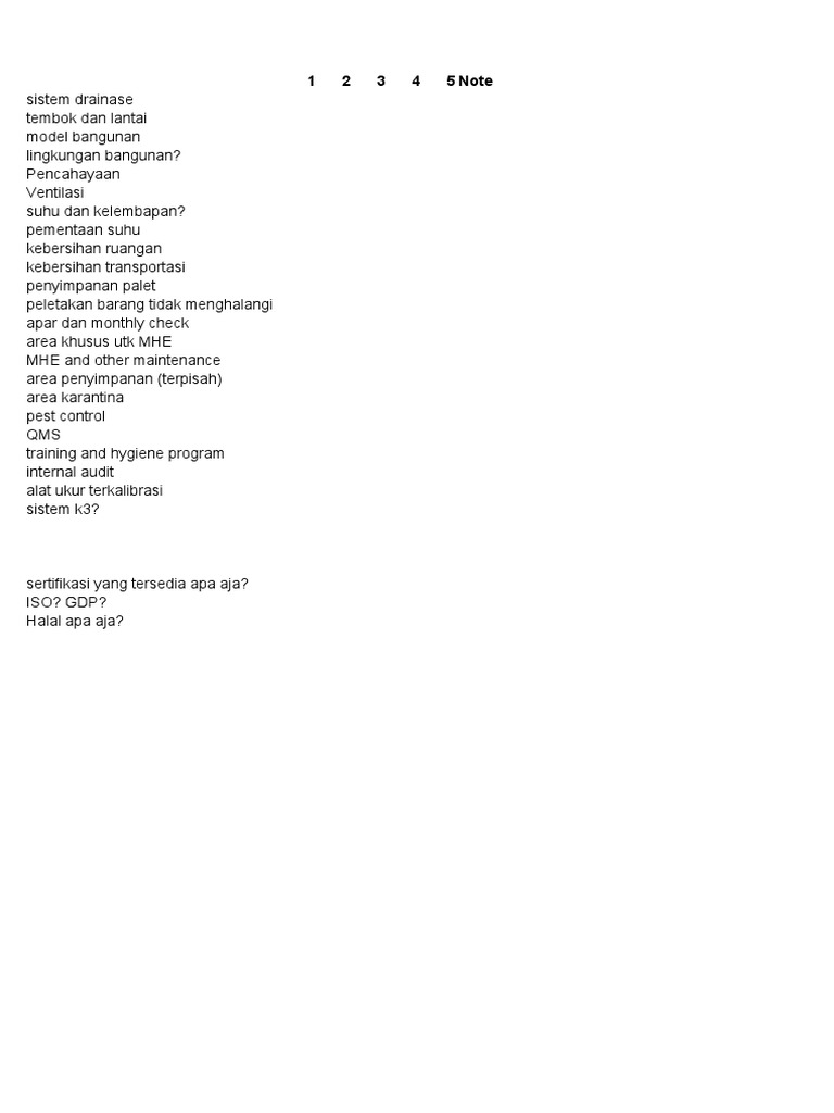 Checklist Vendor Visit | PDF