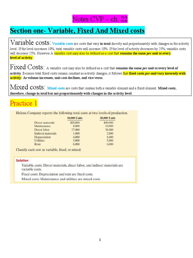 Section One-Variable, Fixed and Mixed Costs | PDF
