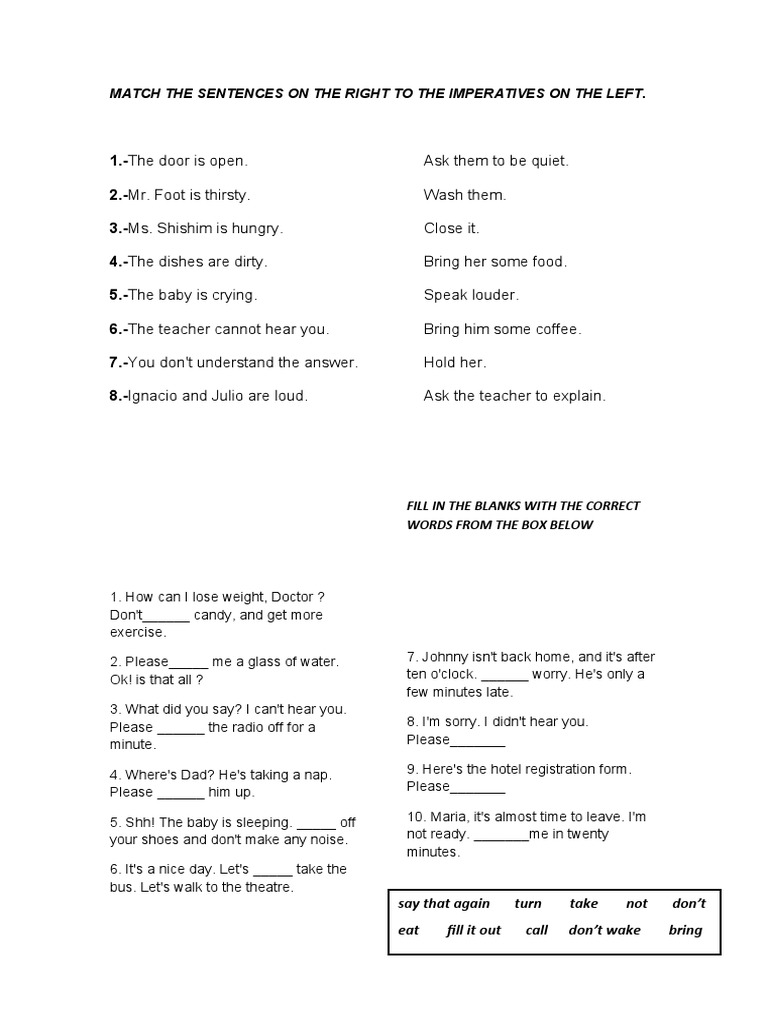 Match The Sentences On The Right To The Imperatives On The Left | PDF