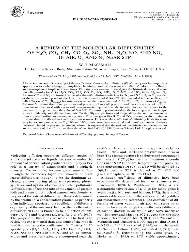 Molecular Diffusivity Of Gases Pdf Diffusion Gases