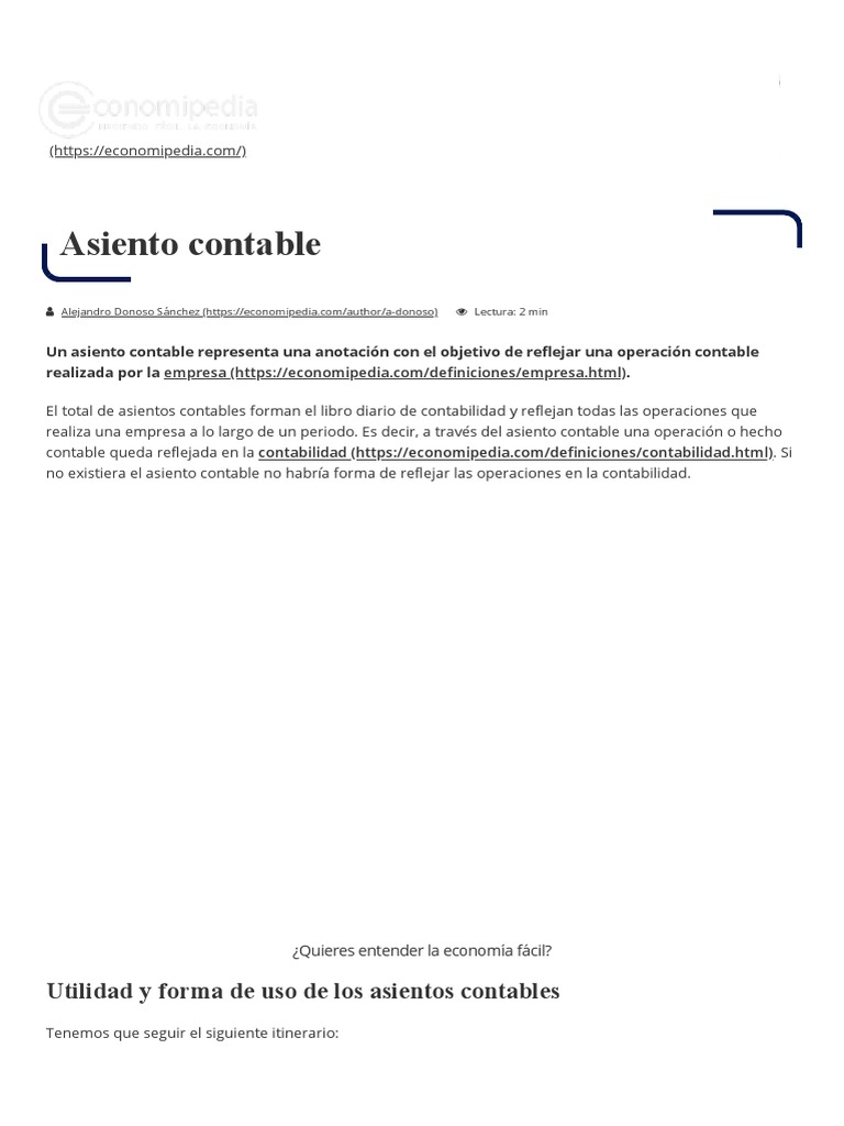 Asiento Contable - Qué Es, Definición y Concepto - Economipedia | PDF ...