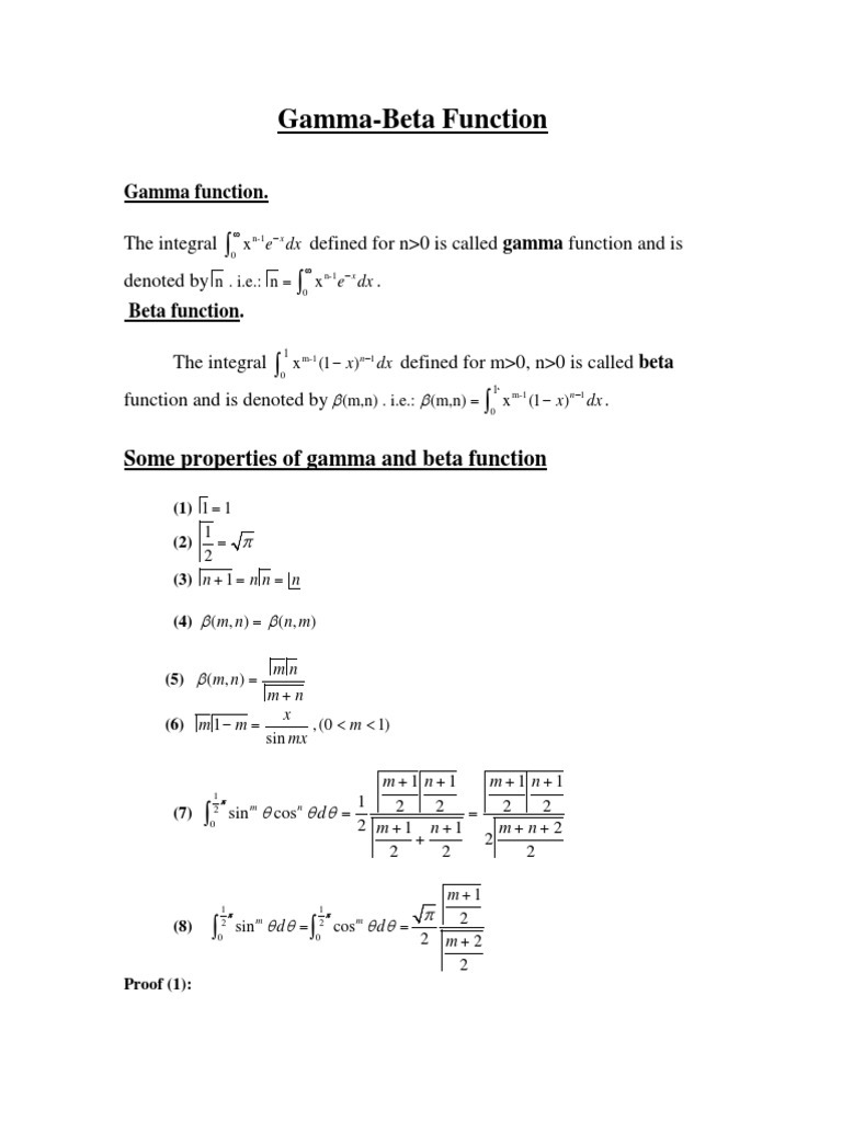 Beta Gamma Function and Applications of Definite Integral | PDF ...
