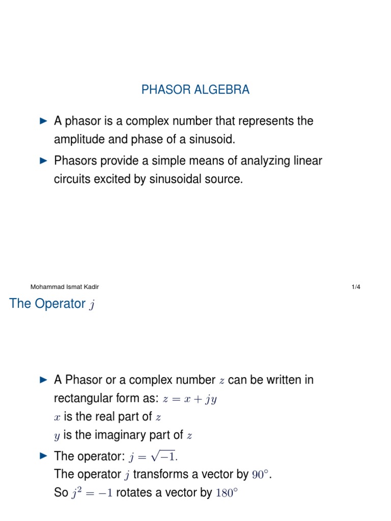 Phasor Algebra I | PDF | Complex Number | Trigonometric Functions