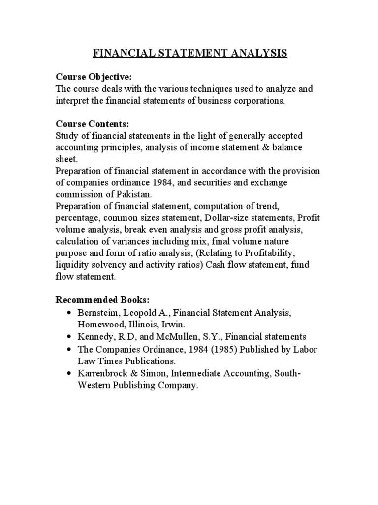 Financial Statement Analysis: Course Objective | PDF | Career & Growth | Business