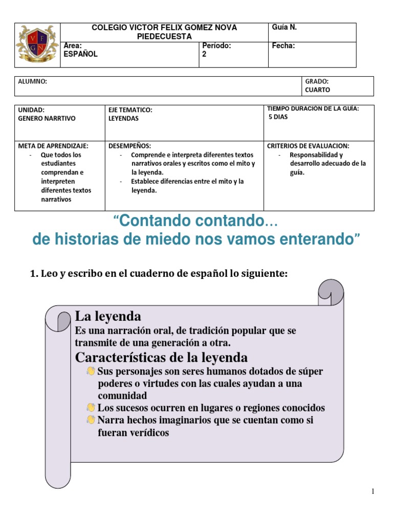 Guia Esp 4° La Leyenda 18-22 de Mayo | Descargar gratis PDF | Leyendas