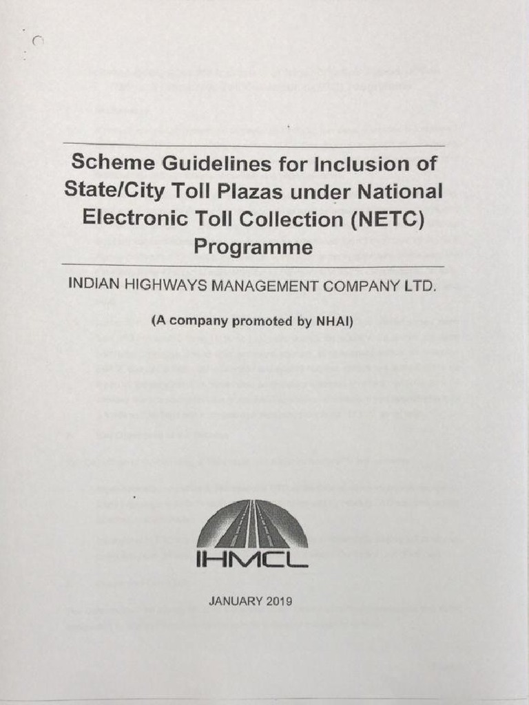 Scheme Guidelines For Inclusion of State City Toll Plazas Under ...