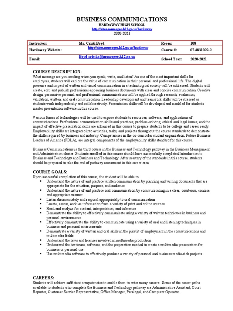 Business Communications Syllabus 2020-2021 1 | PDF | Multimedia | Test ...