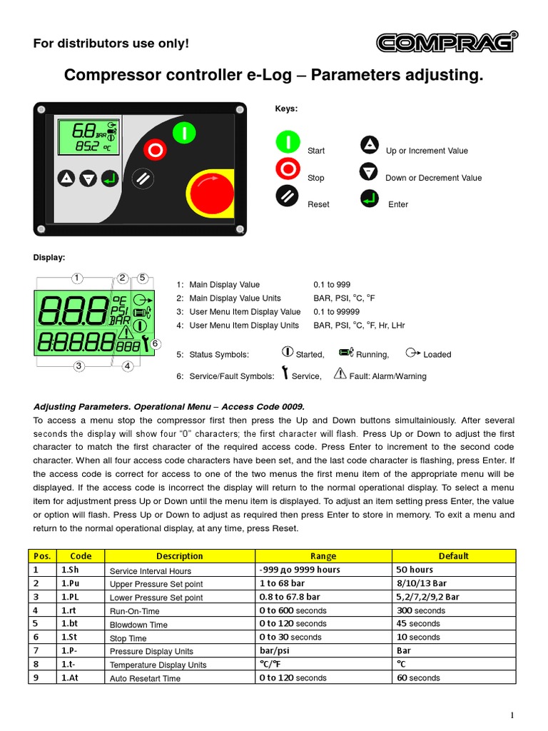 Compressor Controller E-Log - Parameters Adjusting.: For Distributors ...