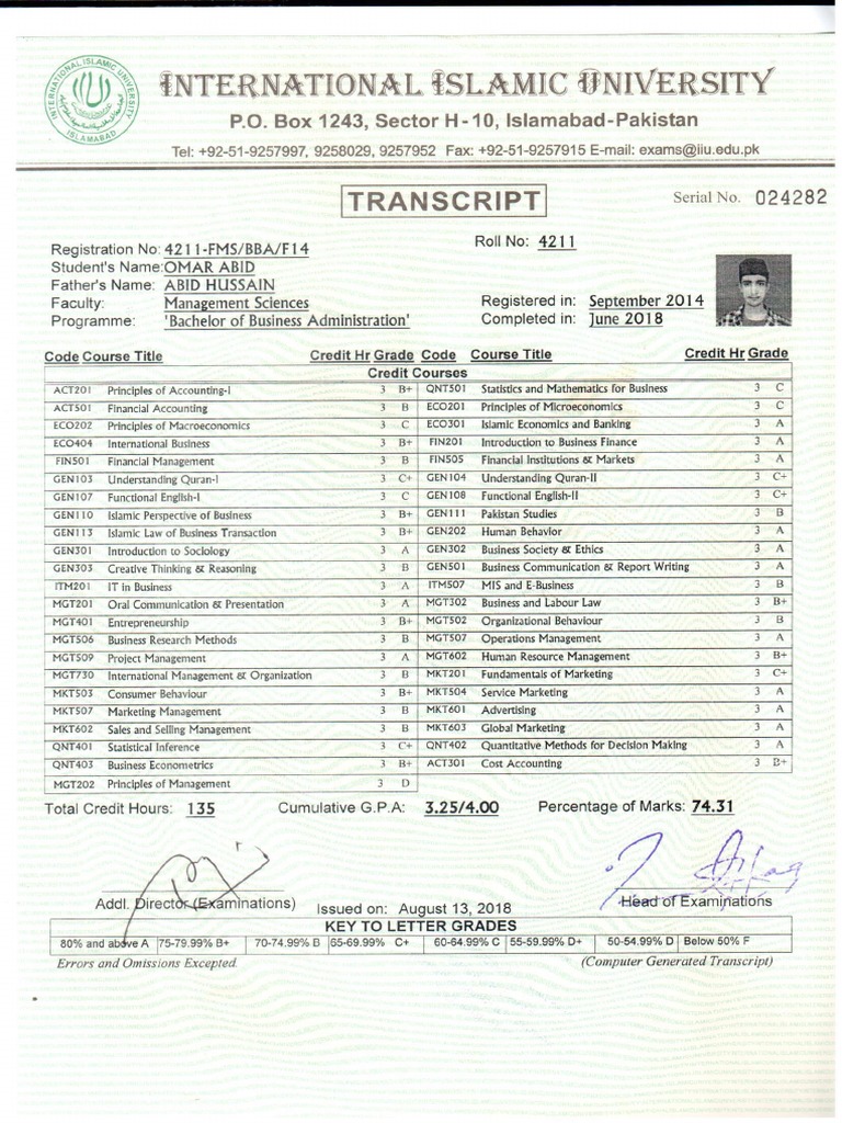 BBA Transcript | PDF