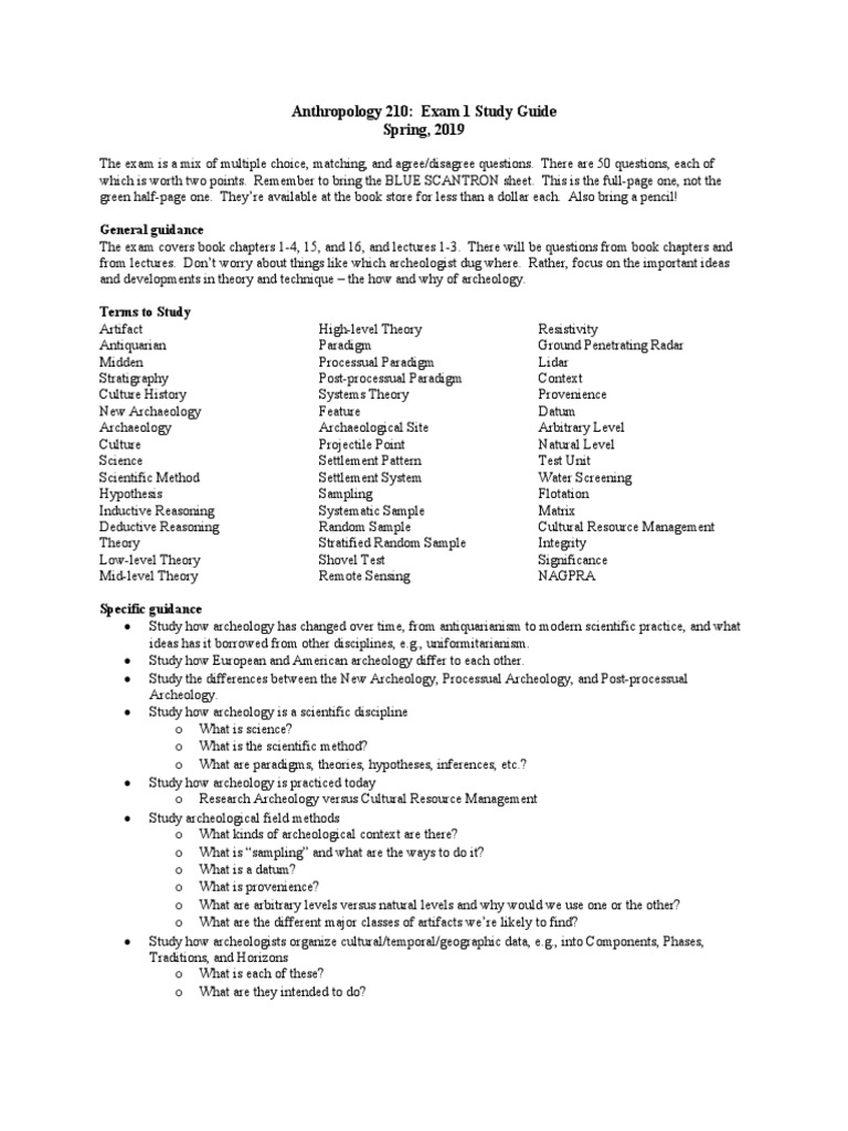 General Guidance: Anthropology 210: Exam 1 Study Guide Spring, 2019 ...