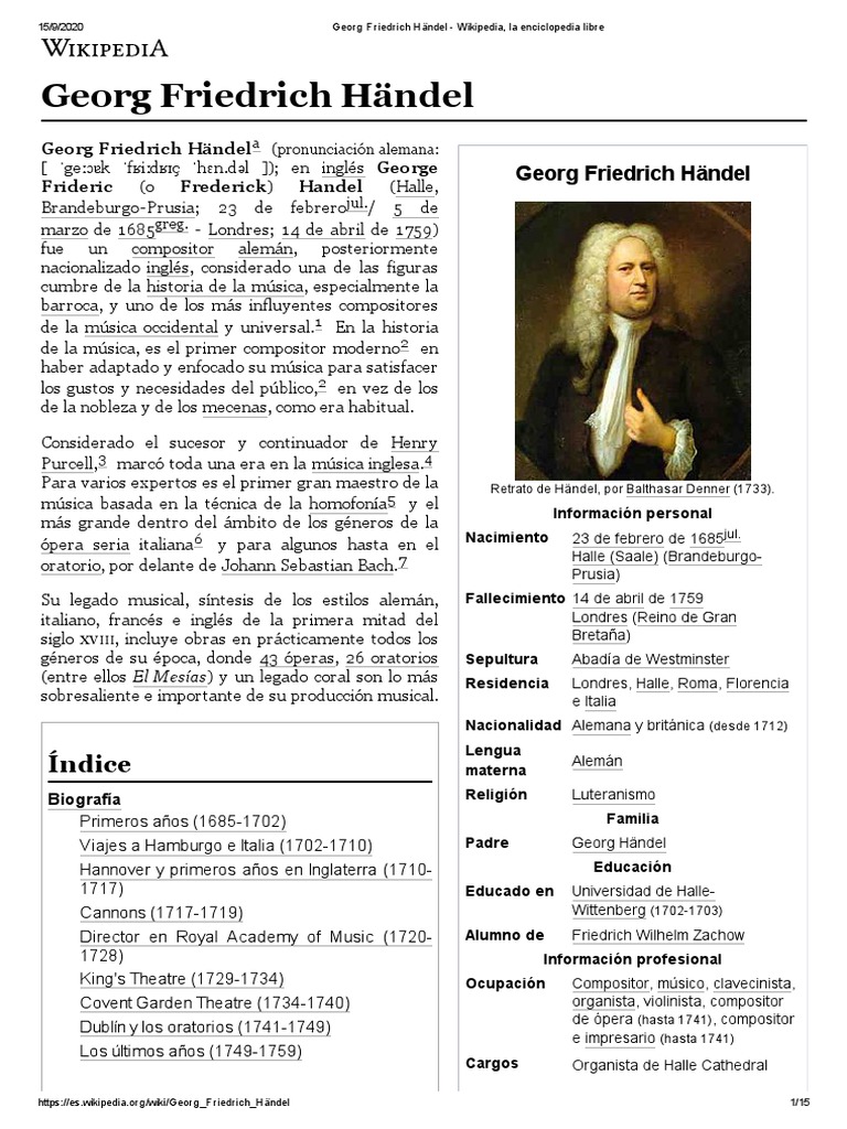 Georg Friedrich Händel - Wikipedia, La Enciclopedia Libre | PDF ...