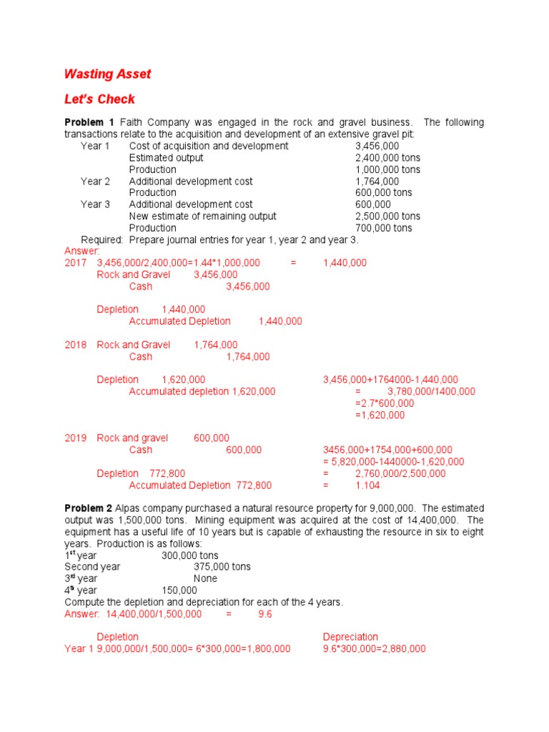 Wasting Asset Answer Key | PDF | Depreciation | Dividend