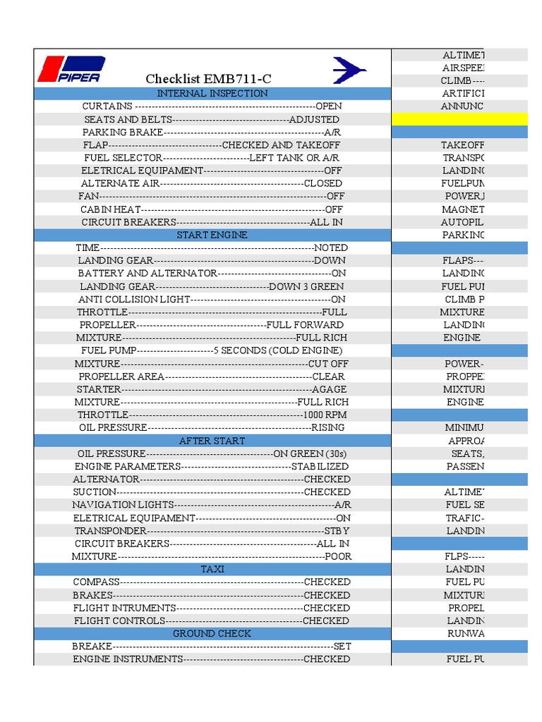 Check List EMB 711 Corisco | PDF | Takeoff | Aeronautics