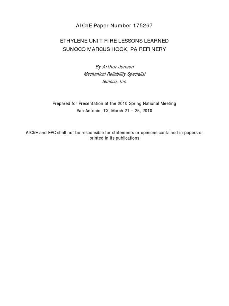 Sunoco Marcus Hook Ethylene Fire - AIChE-EPC Paper Rev1 | PDF ...