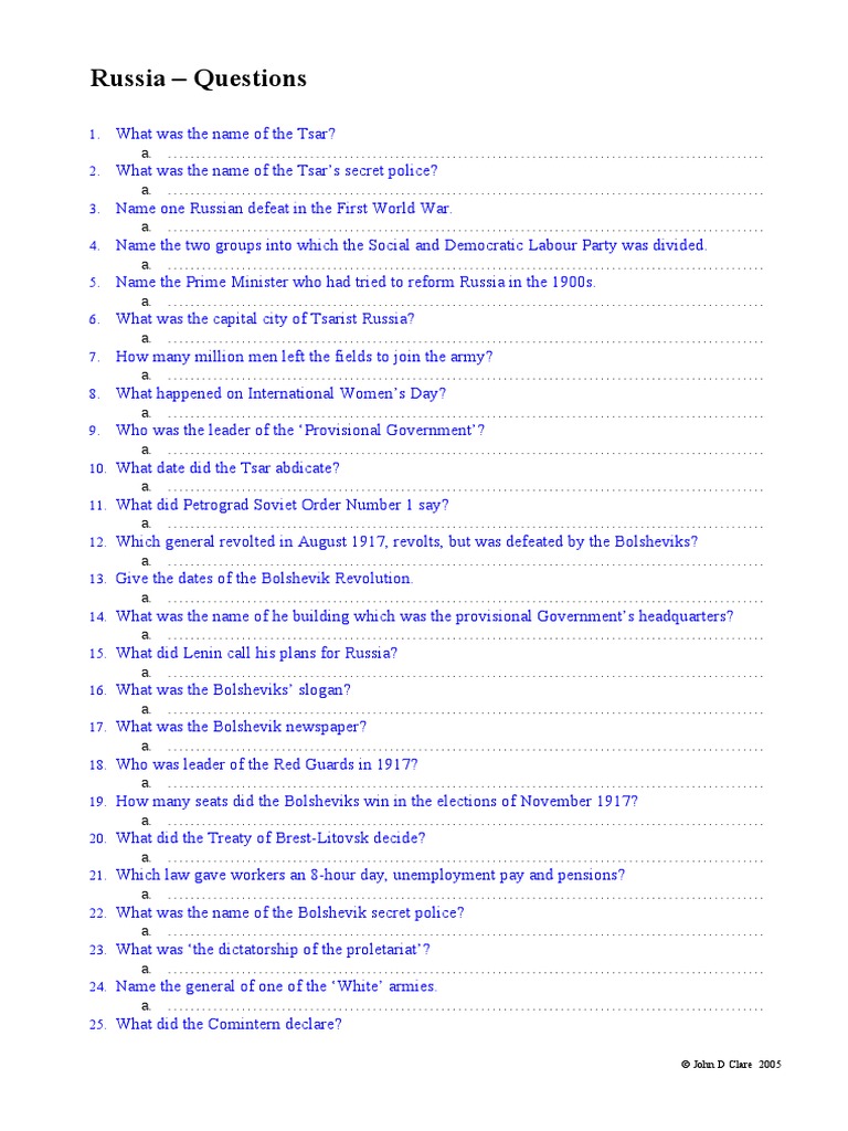 Russia - Questions: © John D Clare 2005 | PDF | Forms Of Government ...