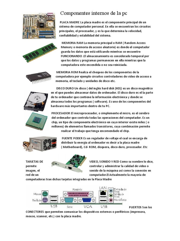 Componentes Internos de La Computadora | PDF | Almacenamiento de datos ...