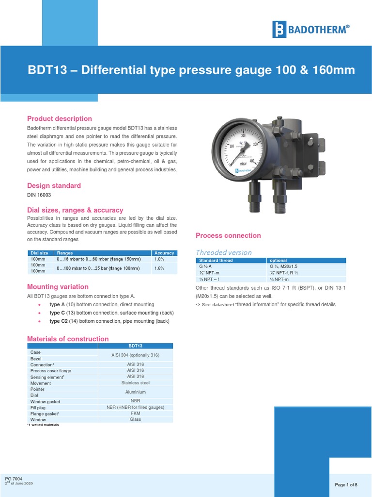 PDS - PG - BDT13 - Differential - Pressure - Gauge - 100 - 160mm ...