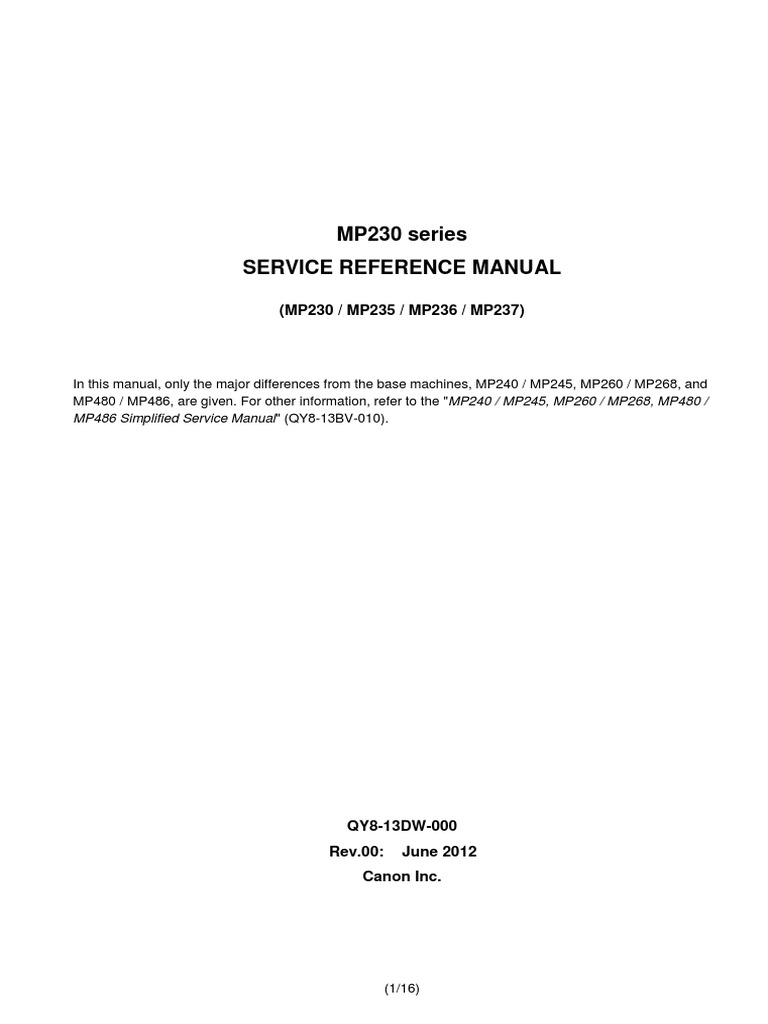 MP230 Series Service Reference Manual: (MP230 / MP235 / MP236 / MP237 ...