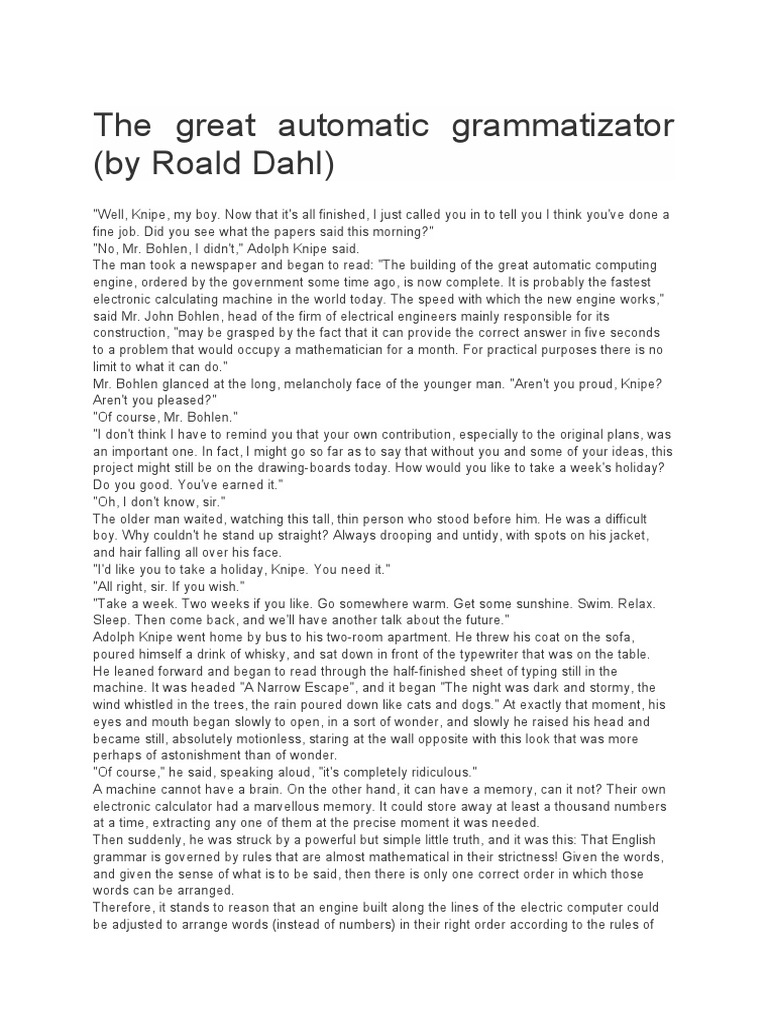 The Great Automatic Grammatizator Overview | PDF | Writers