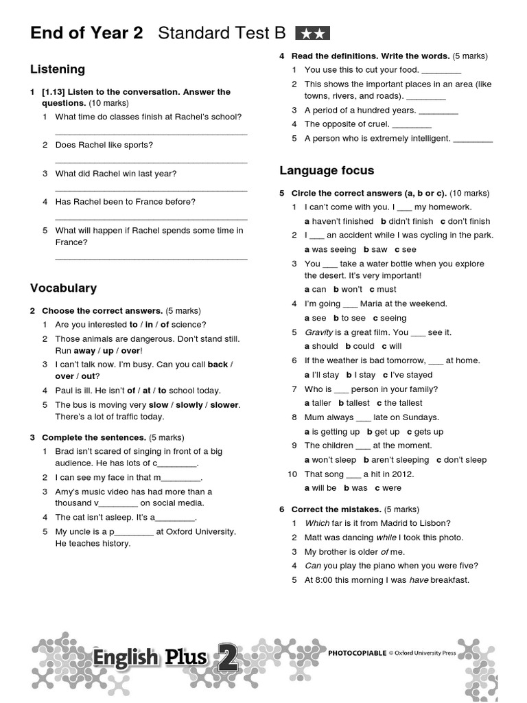 End of Year 2 Standard Test B | PDF
