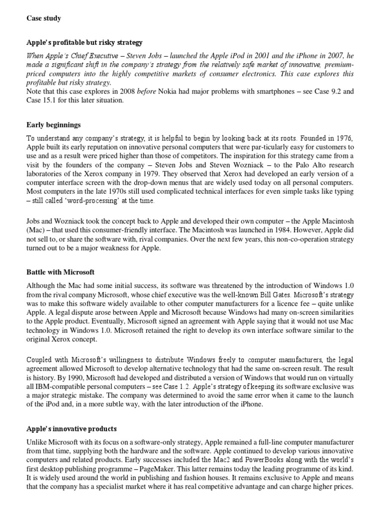 Case Study Apple's Profitable But Risky Strategy | PDF | Apple Inc. | I ...