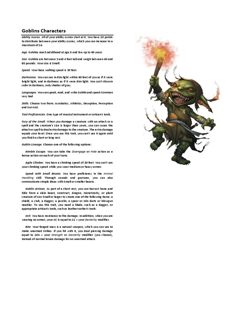 Goblins Characters: Handling Skill. Through Sounds and Gestures, You ...