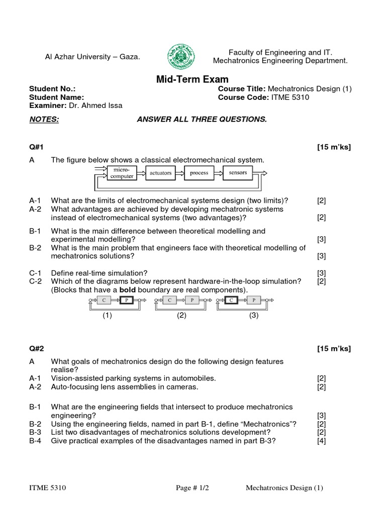 Mid-Term Exam: Notes: Answer All Three Questions | PDF | Mechatronics ...