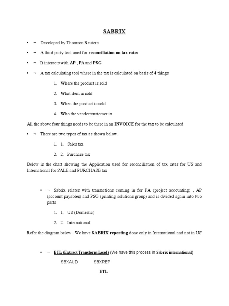 SABRIX Document | PDF