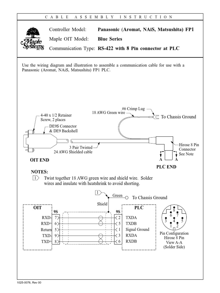 Controller Model: Maple OIT Model: Communication Type: RS-422 With 8 ...