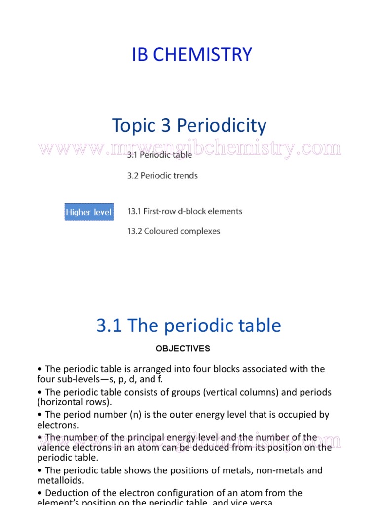 Ib PPT 3 SL PDF | PDF | Periodic Table | Ionic Bonding