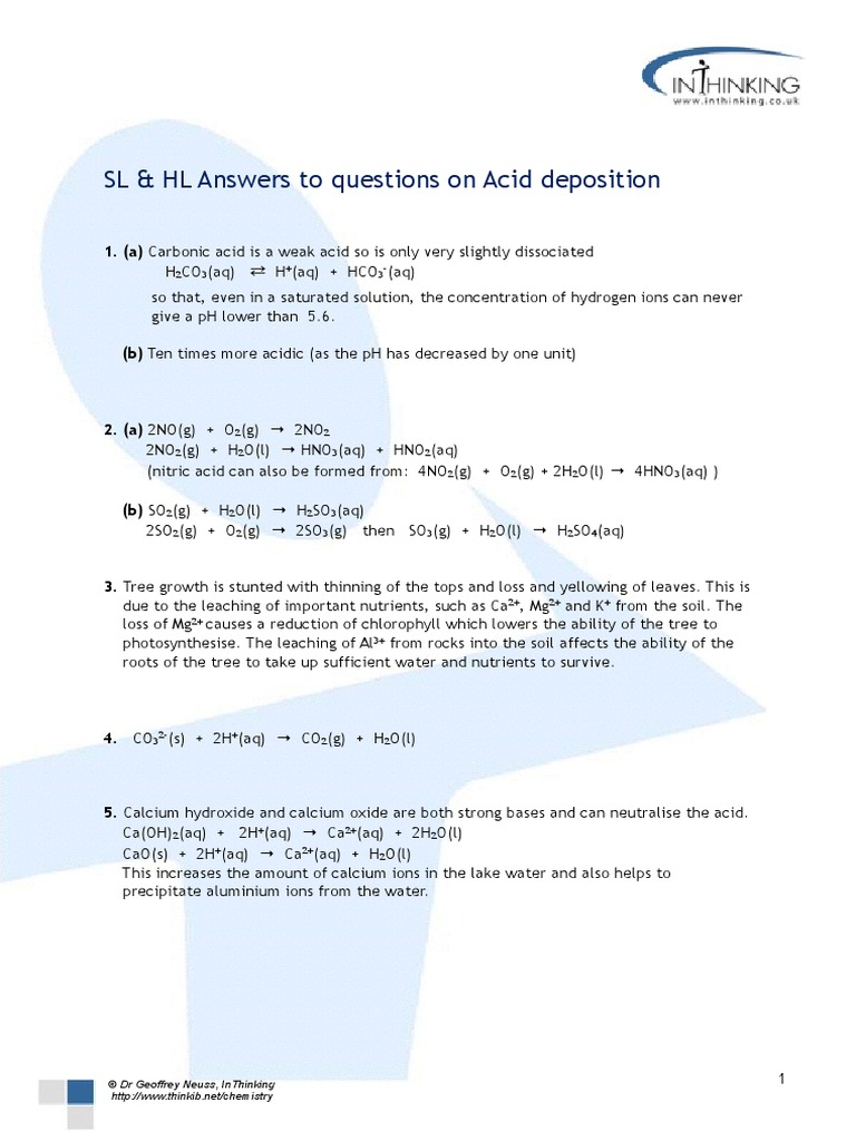 SL & HL Answers To Questions On Acid Deposition: © DR Geoffrey Neuss ...