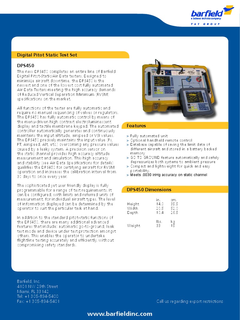 Digital Pitot Static Test Set DPS450 | PDF | Computing And Information ...
